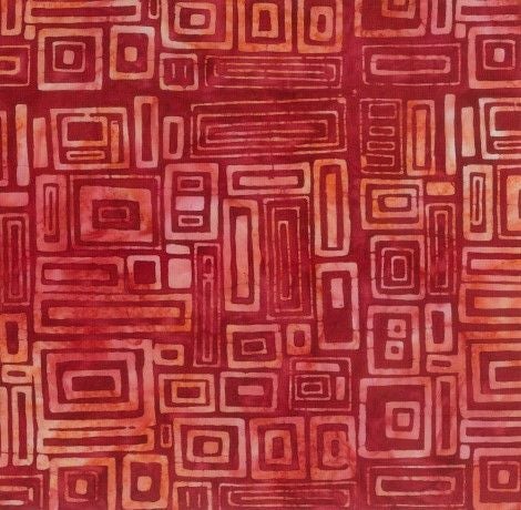 Red Tonal Geometric Rectangles Batik - 108" Wide
